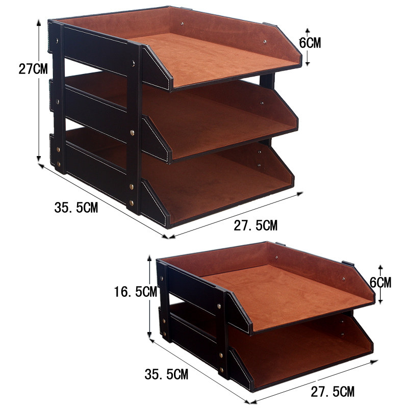 创意皮革三层a4文件架多层资料架办公室桌面收纳盒文件框书架_虎窝淘