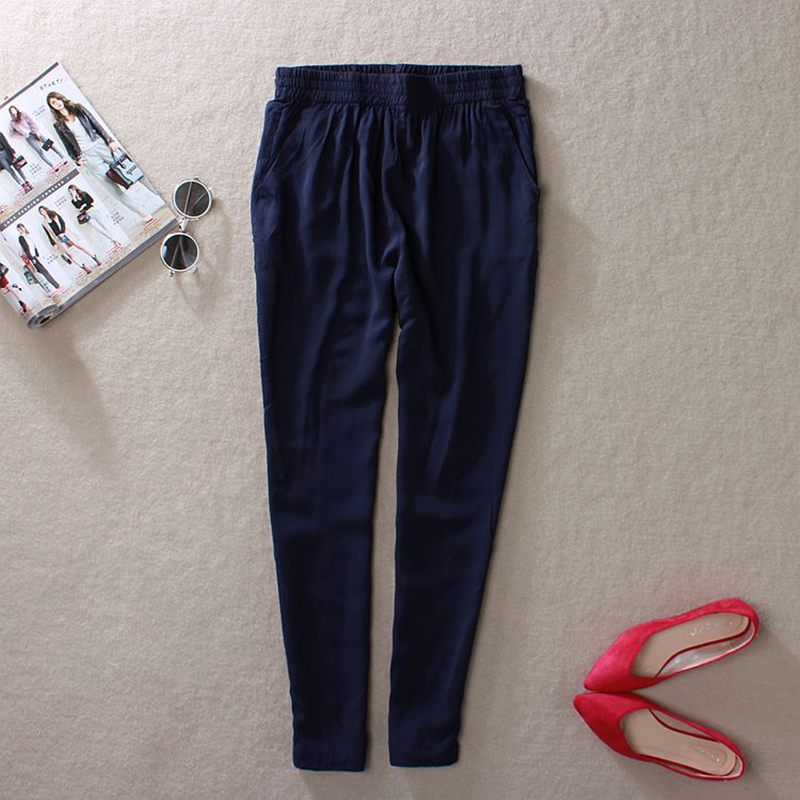 休闲裤女小清新显瘦绵绸女裤大码宽松哈伦裤高腰小脚裤夏季薄裤子_虎窝淘
