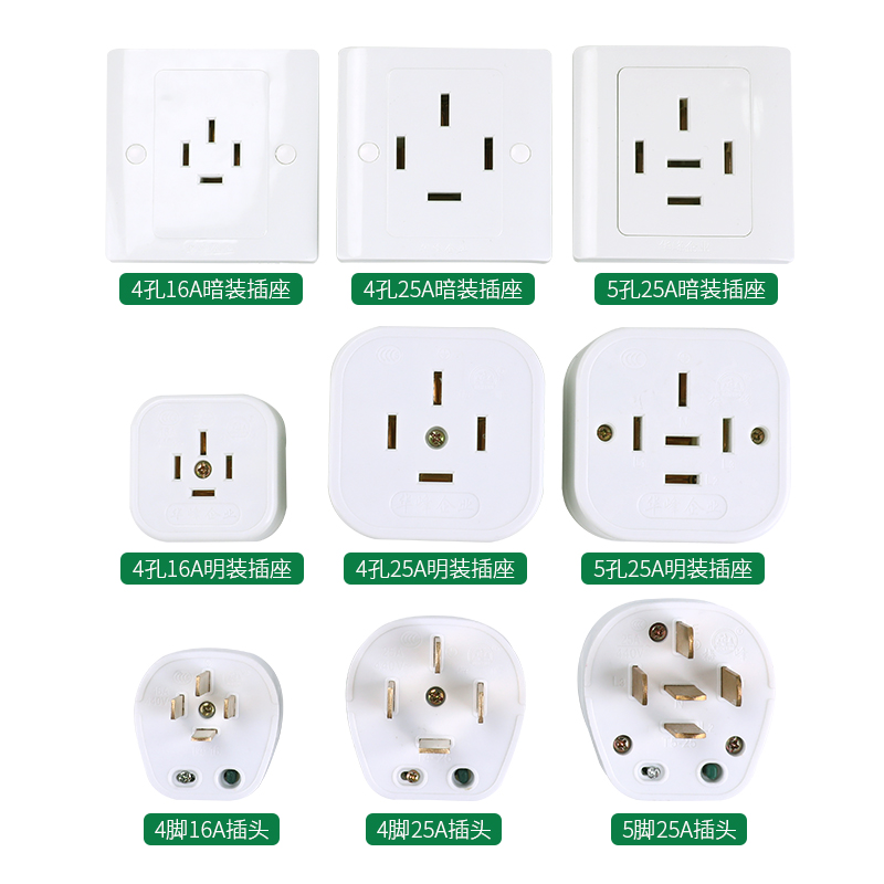 华峰扁脚插头4*16A/25A三相380V四线五线440V工业电动机空调插座_虎窝淘