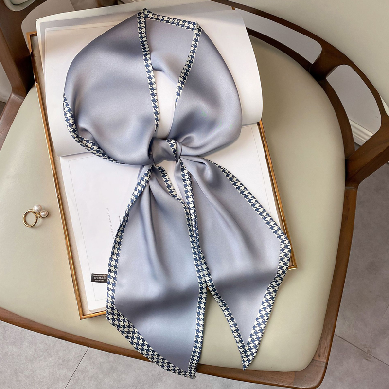 千鸟格文艺小长条丝巾女百搭春秋发带领巾领带搭配衬衫西装绑包包_虎窝淘