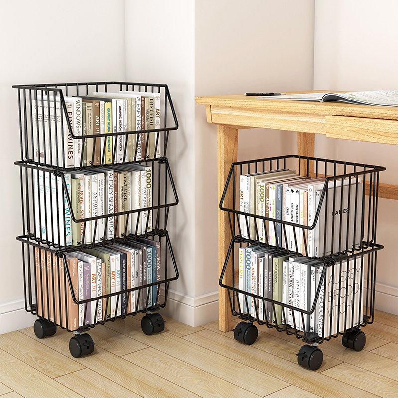 可移动书架置物架儿童玩具收纳架多层家用小推车带轮落地简易书柜_虎窝淘