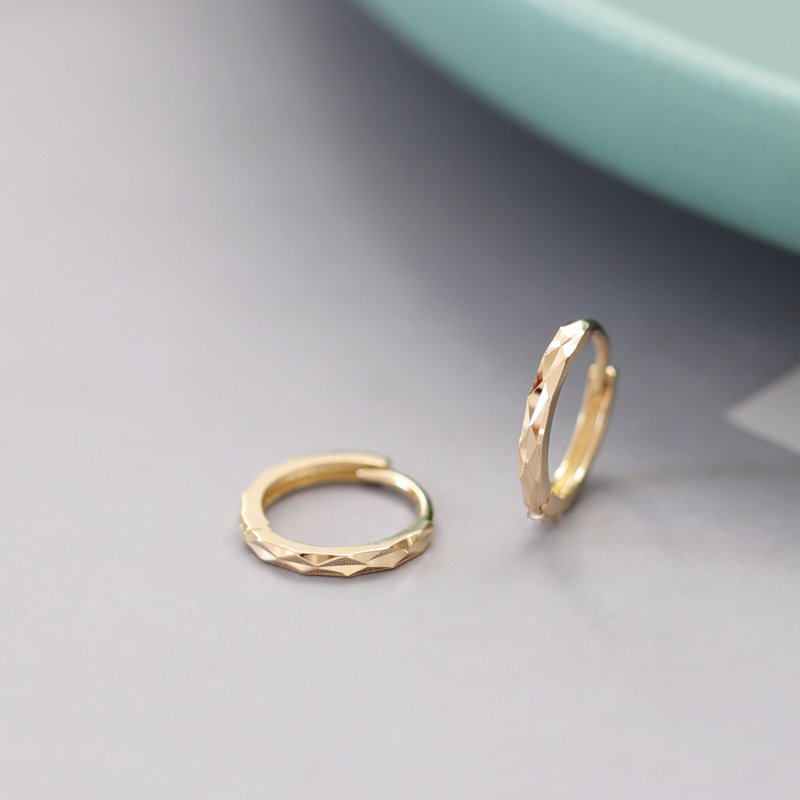 韩国正品10K14K金耳扣简洁黄金小圈圈耳环时尚通勤小耳圈耳骨环女_虎窝淘