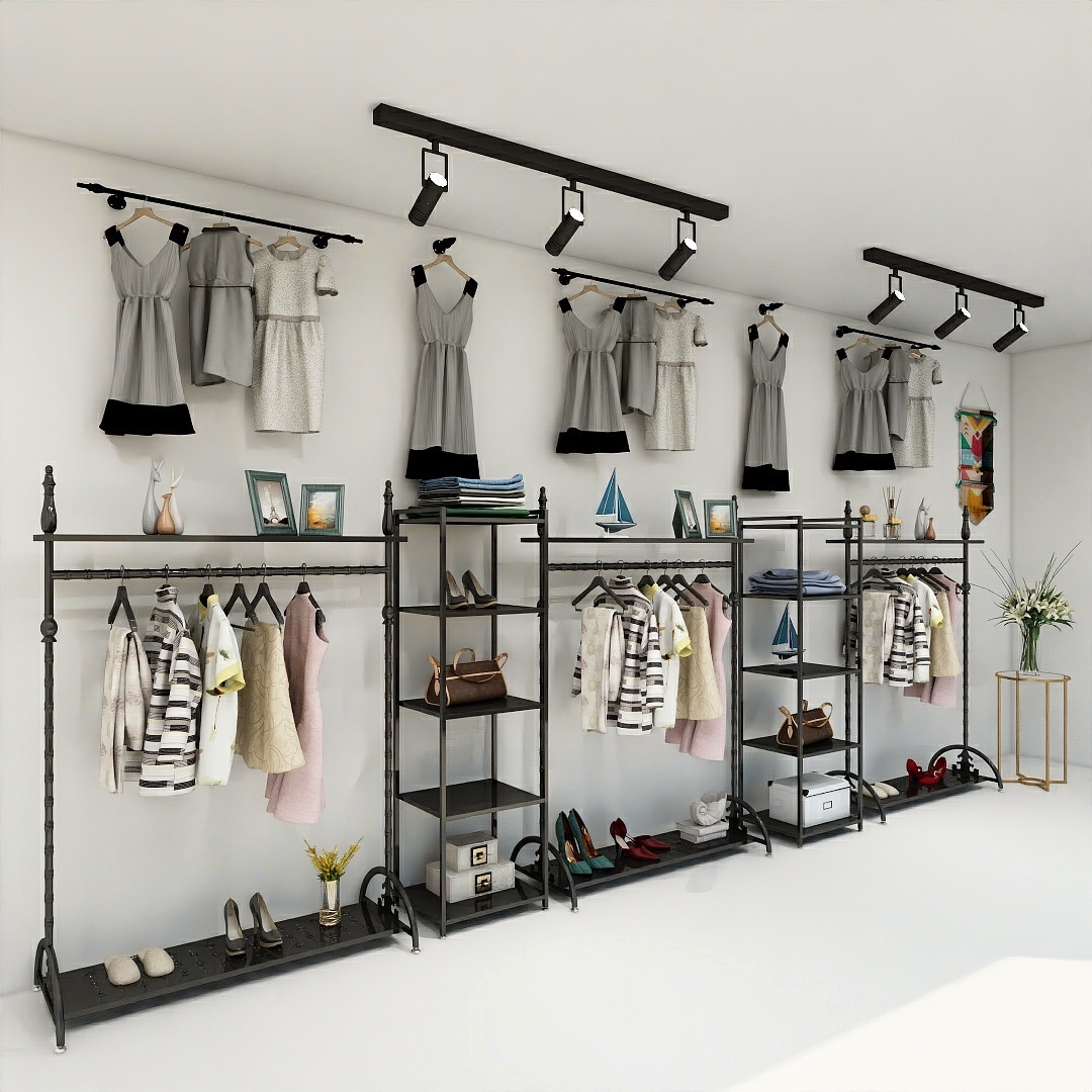 服装店展示架落地式陈列衣服架子铁艺组合欧式侧挂衣架女装店货架_虎窝淘