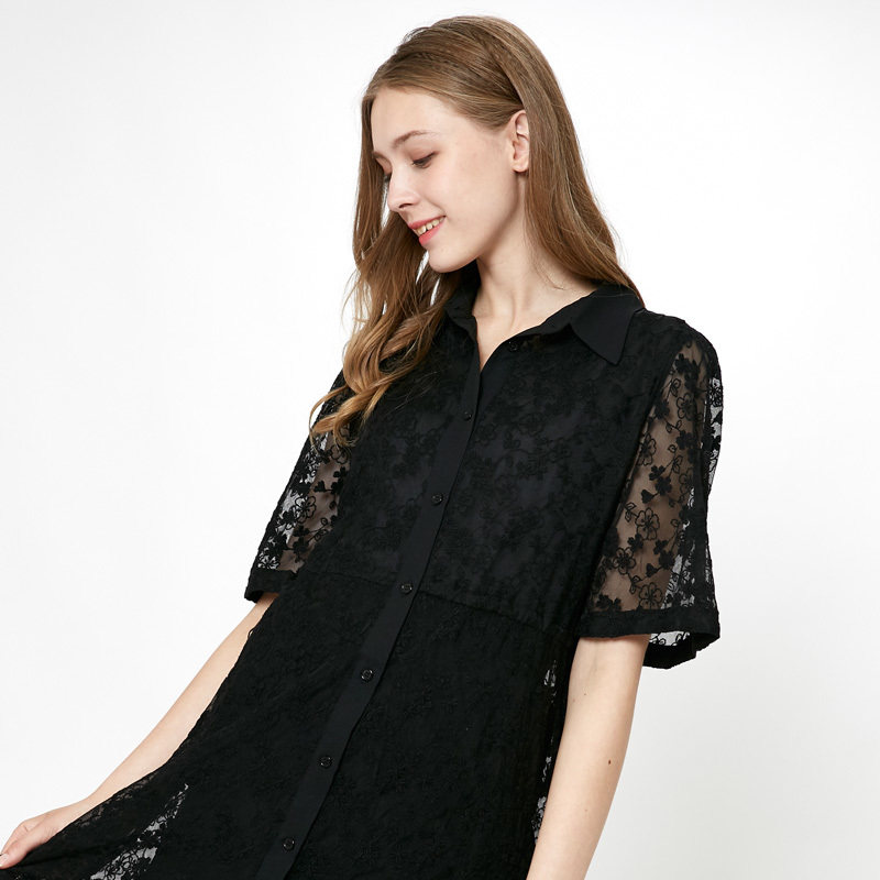 UGIZ夏季新款韩版女装蕾丝镂空假两件纯色简约连衣裙女UBOC710-4_虎窝淘