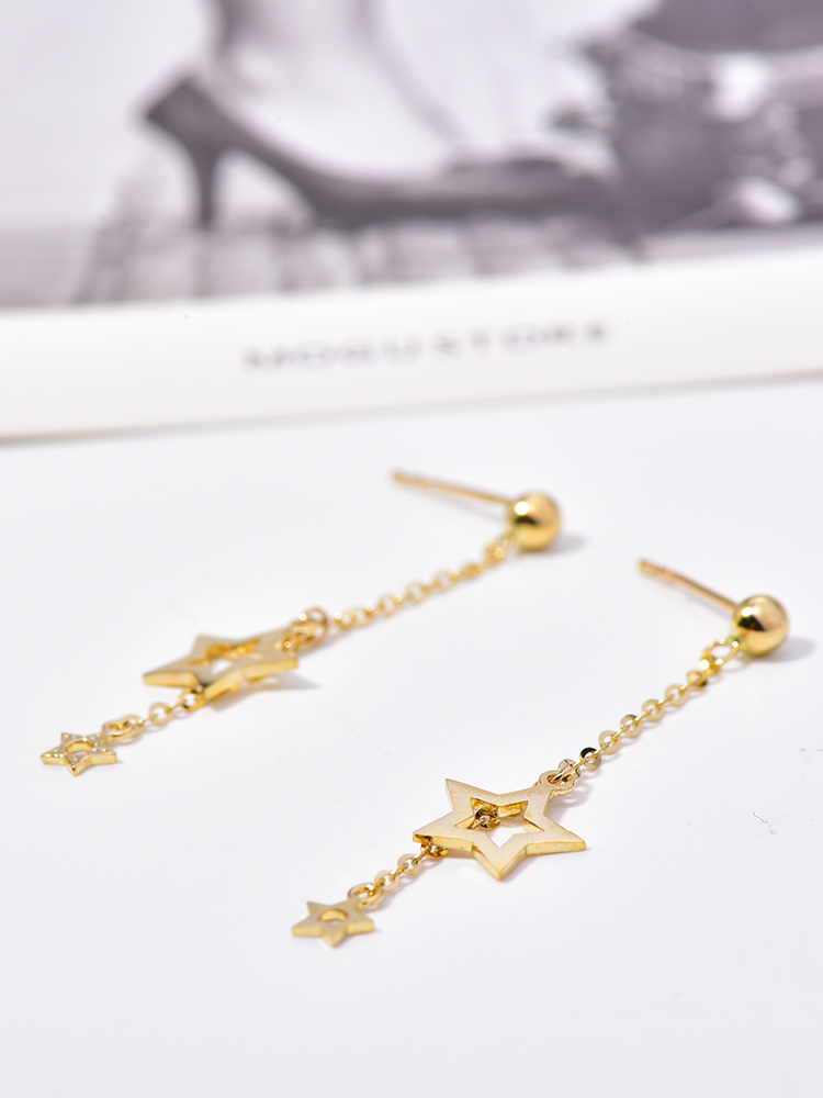 首尔k金纯10k 14k金黄金耳钉 2023新款潮光面五角星彩金耳线单只_虎窝淘
