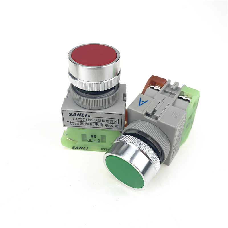 SANLI正品三利机电平头按钮开关LAY37(PBC)-A-A1自锁式点动复位式_虎窝淘
