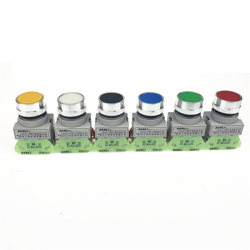 SANLI正品三利机电平头按钮开关LAY37(PBC)-A-A1自锁式点动复位式_虎窝淘