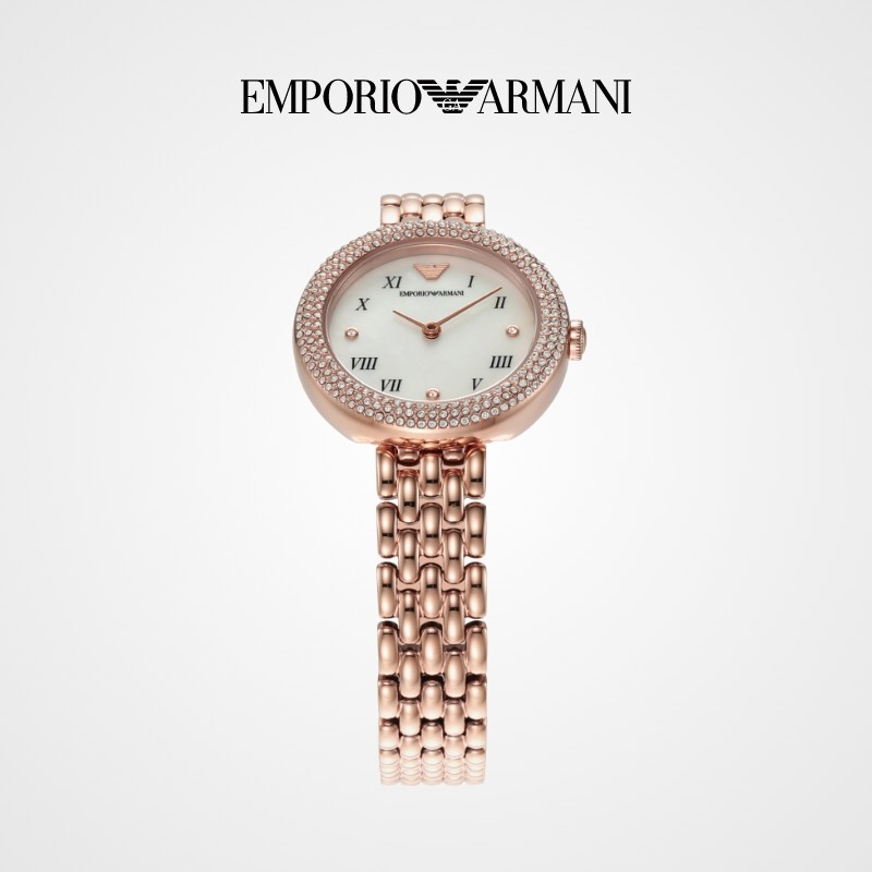 【官方】Armani阿玛尼镶钻玫瑰小圆盘钢带满天星手表女表AR11355_虎窝淘