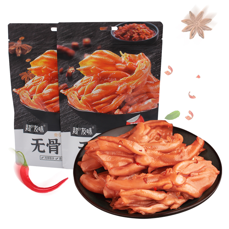 超友味无骨鸭掌去骨脱骨香辣鸭爪鸭脚卤肉卤味网红休闲小零食_虎窝淘