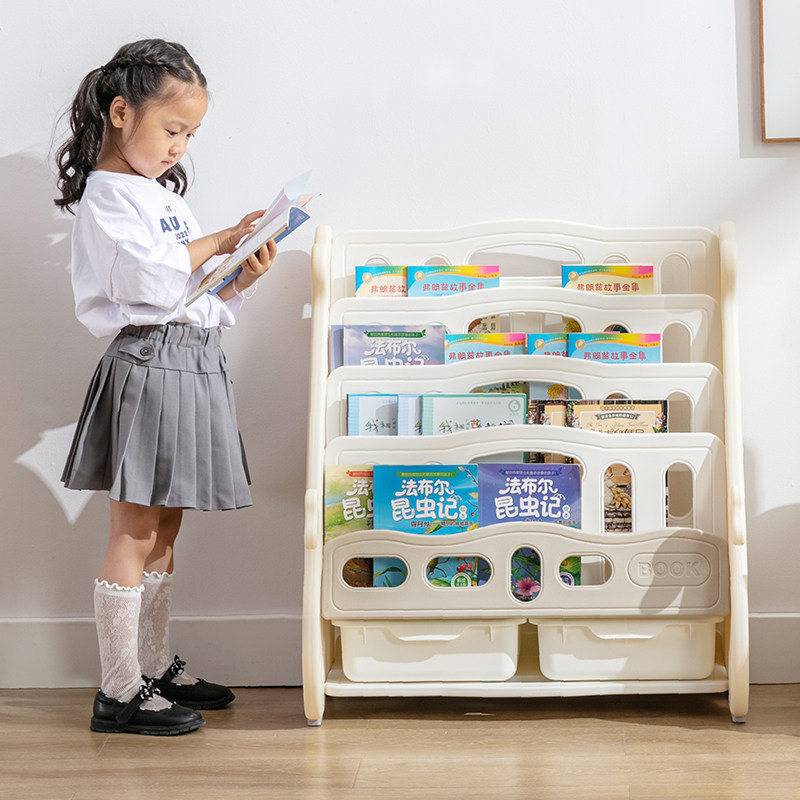 儿童书架绘本架宝宝简易读物储物架幼儿园玩具阅读角分类架收纳盒_虎窝淘