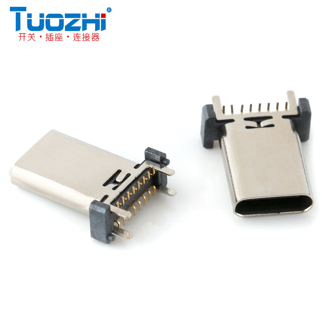type-c母座16pin四脚插板180°贴板H=13.7mmTYPE-C插座usb连接器_虎窝淘