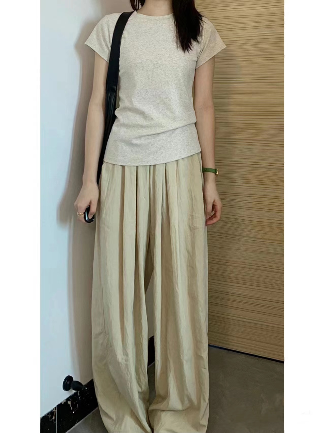 慵懒风松弛感褶皱肌理宽松休闲裤女春夏2023年小个子拖地阔腿裤_虎窝淘