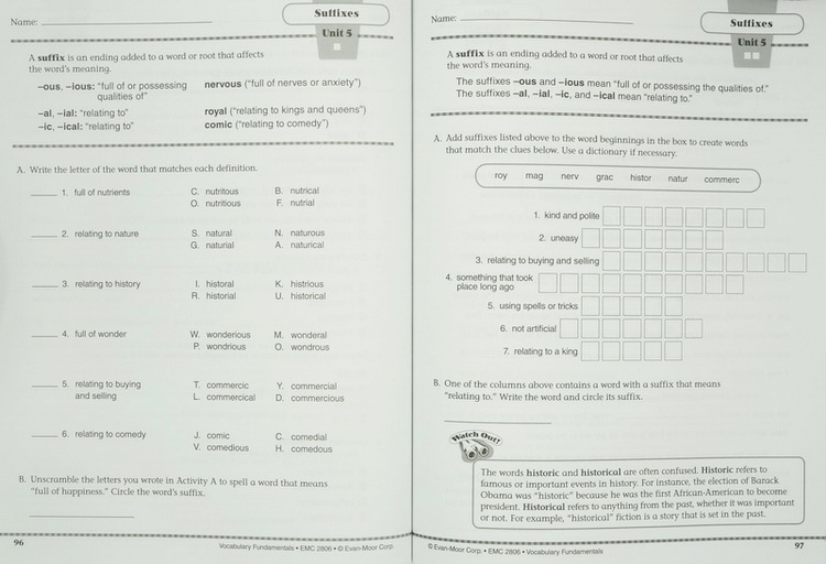 六年级词汇基础英文原版加州教辅 Evan Moor Vocabulary Fundamentals G6扩充词汇量教师家长资源书附答案_虎窝淘