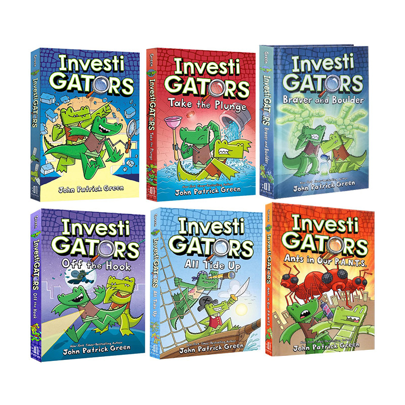 英文原版 Investi Gators 1-7鳄鱼侦查员合售全彩漫画书绘本爆笑漫画故事书中小学课外英文阅读图画书_虎窝淘