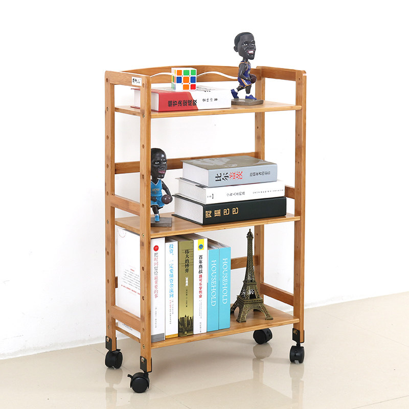 桌边可移动书架带轮置物架简约收纳架竹架子23cm宽学生实木小书柜_虎窝淘