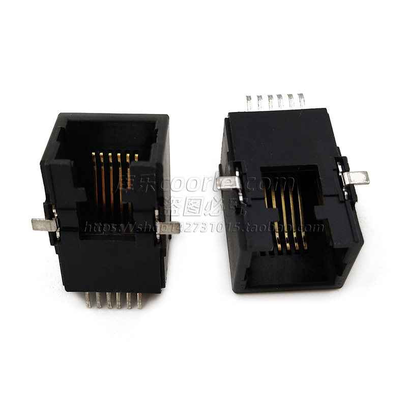 5322 RJ25插座SMT母座90度6P6C贴片扁针RJ12卧式弯插全塑RJ11接口_虎窝淘