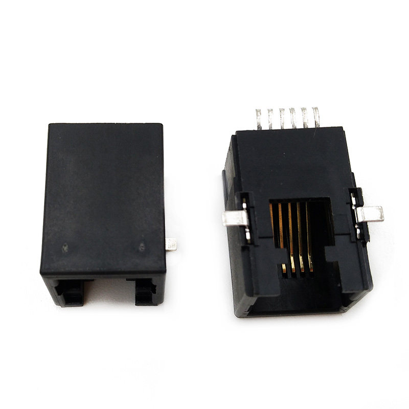 5322 RJ25插座SMT母座90度6P6C贴片扁针RJ12卧式弯插全塑RJ11接口_虎窝淘