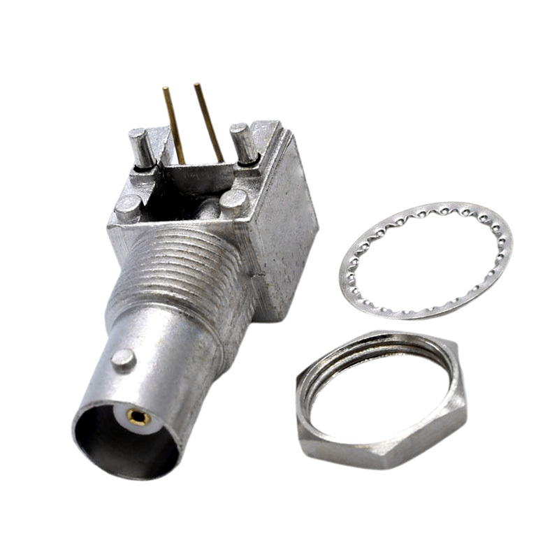 弯脚BNC射频连接器焊板式BNC-KWF母头插座锌合金一体弯头母座_虎窝淘