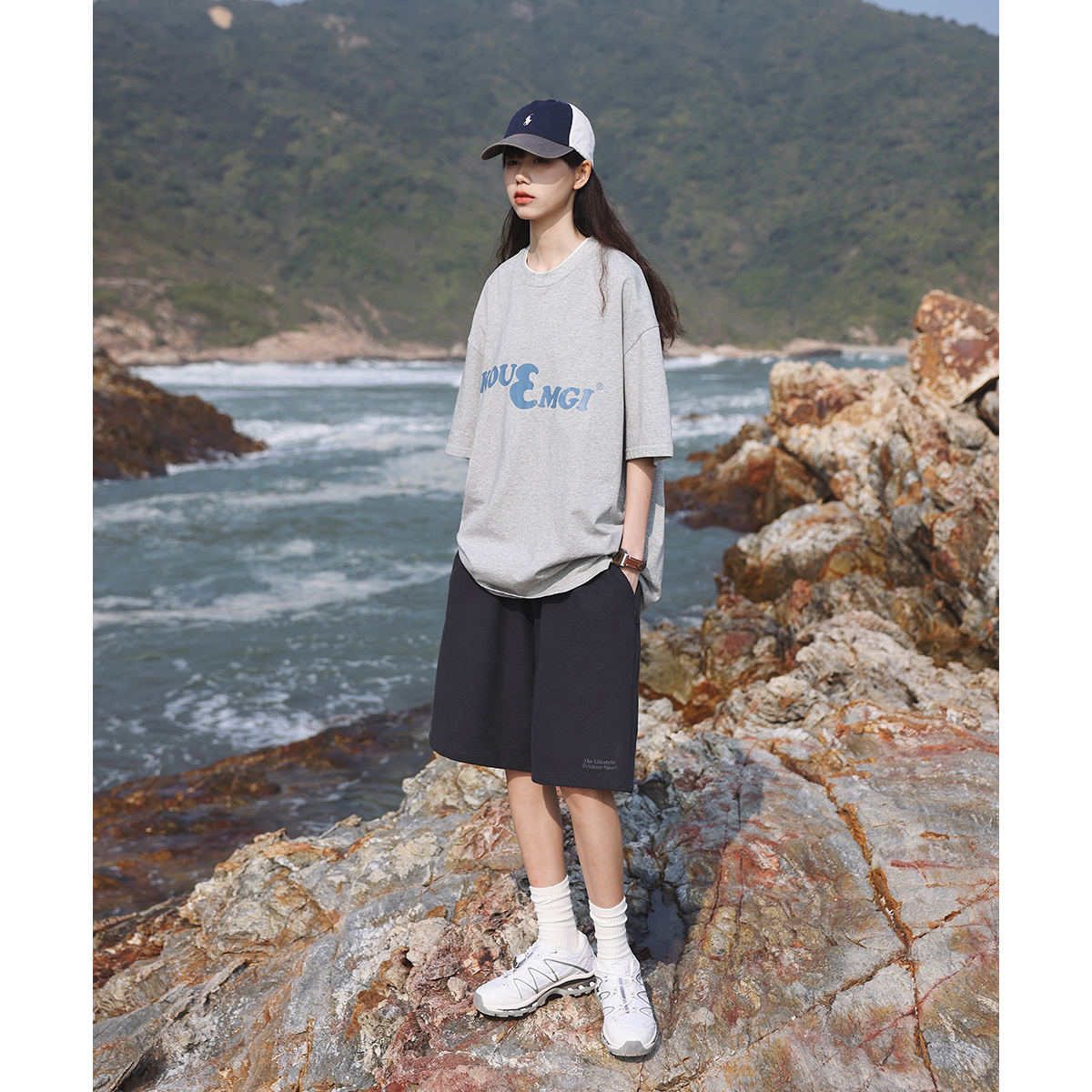 KOUEMGI空味日系夏季粗针编织重磅刺绣字母短裤男宽松百搭休闲裤_虎窝淘