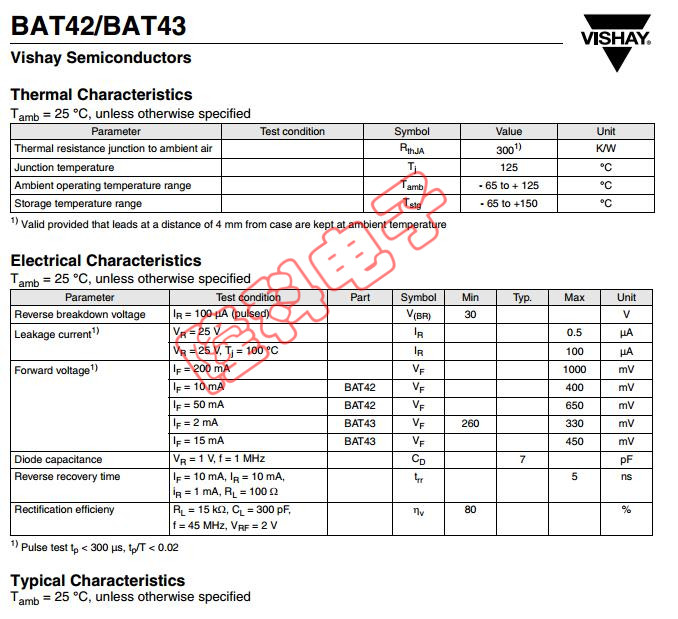 BAT42-TAP肖特基二极管30V 200mA 5ns 7pF原装进口威士BAT42直插_虎窝淘