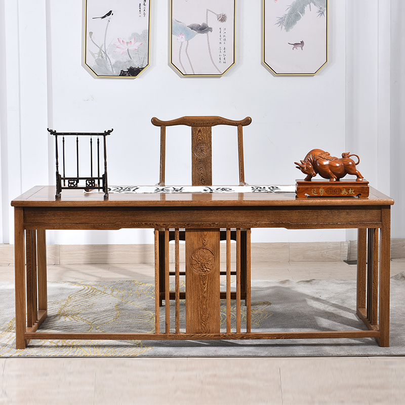 红木家具鸡翅木书桌新中式办公桌全实木仿古写字台台式桌家用简约_虎窝淘