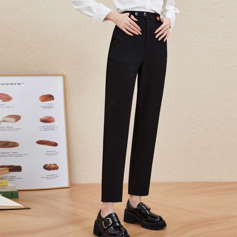 黑色休闲裤女西装裤子 kbne2022秋装新款小个子哈伦裤萝卜裤长裤_虎窝淘
