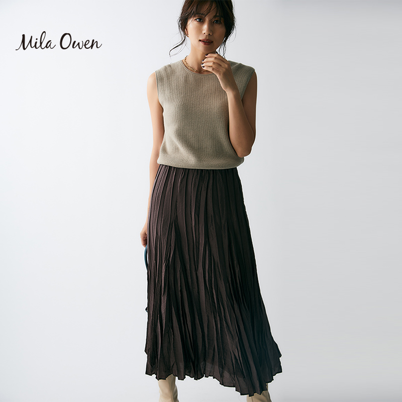 Mila Owen日系休闲深V编织衫百褶中长裙两件套装含羊毛_虎窝淘