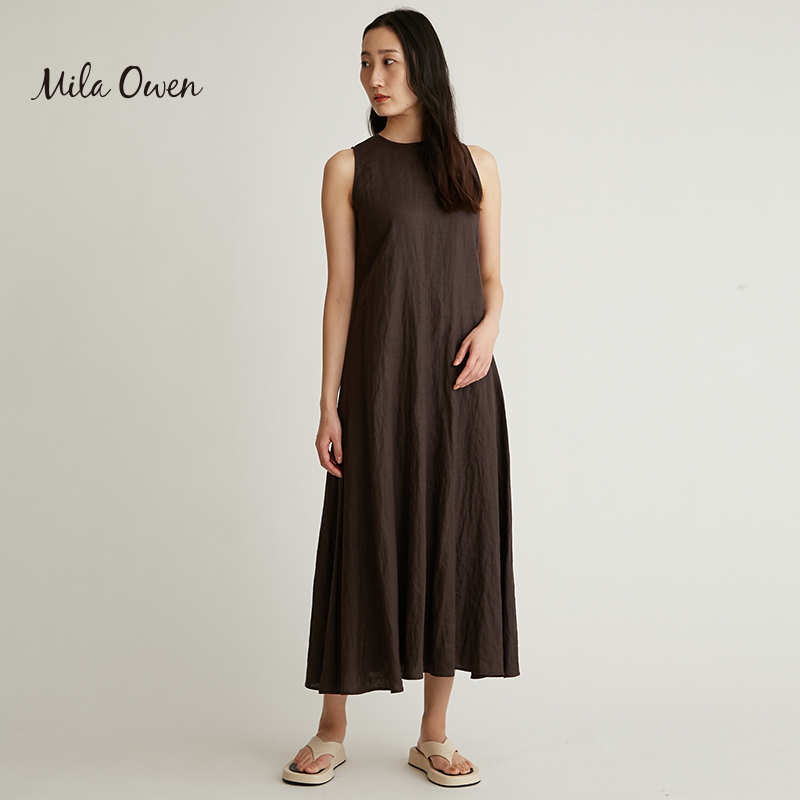 Mila Owen春夏新款麻制无袖圆领森系连衣裙09WFO211506_虎窝淘