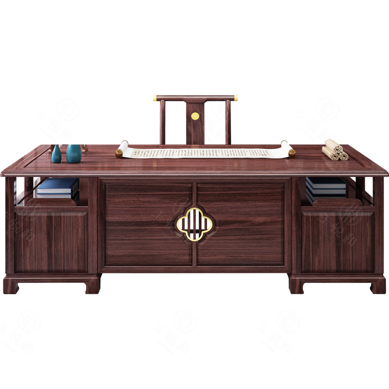 新中式乌金木实木书桌现代简约家用写字台工作台学习写字桌书法桌_虎窝淘