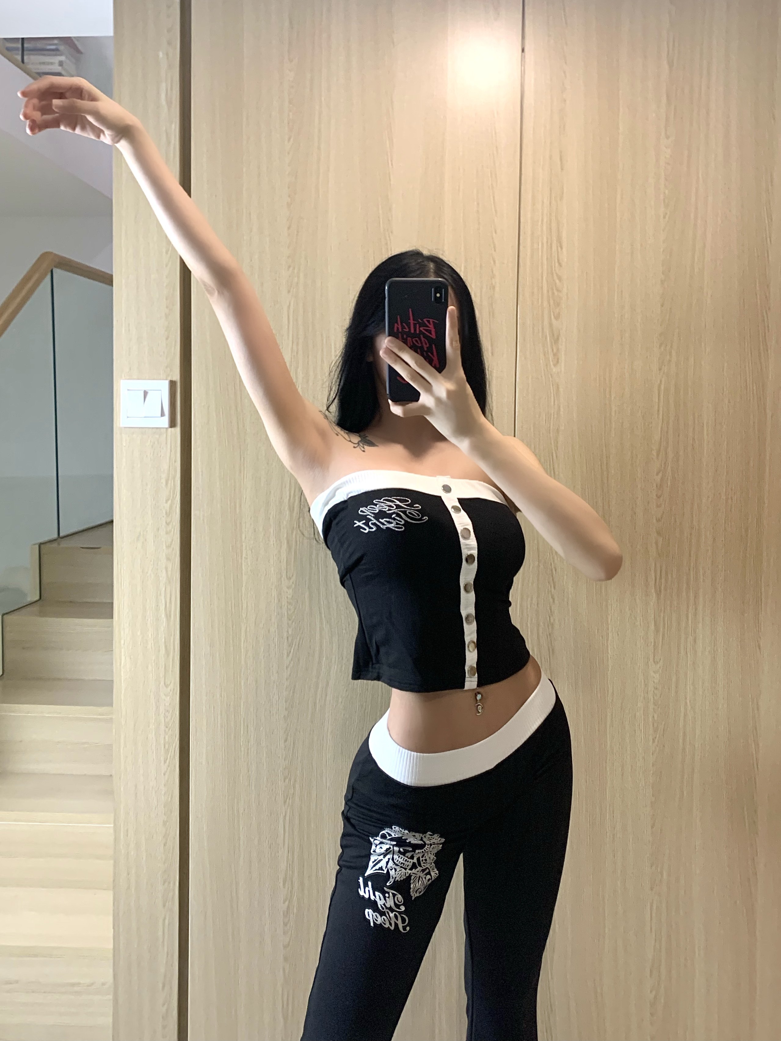 blahs Y2K辣妹低腰长裤套装2023年抹胸上衣显腿长阔腿微喇叭裤女_虎窝淘