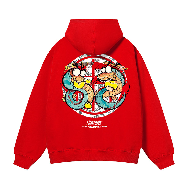 NUTHINK X一条好龙联名龙年本命年红色连帽卫衣男国潮春季外套潮_虎窝淘