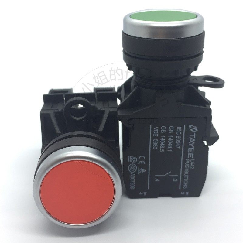 上海天逸tayee按钮开关LA42P-10/G 11/Y 01/R自复位圆形平钮22mm_虎窝淘