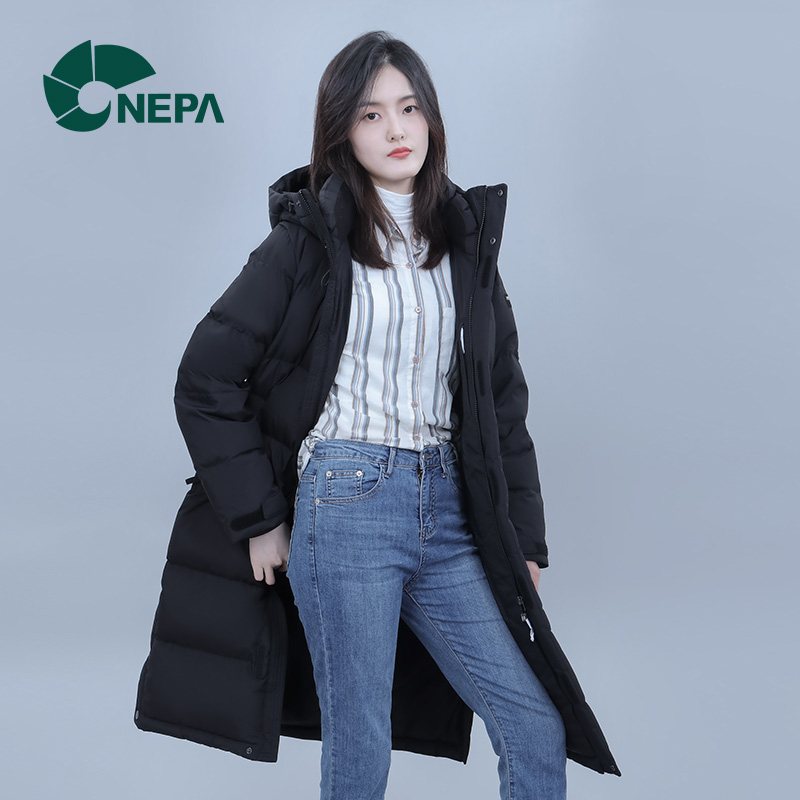 NEPA耐葩户外男女同款羽绒服宽松中长款连帽鹅绒服滑雪服7F72013_虎窝淘