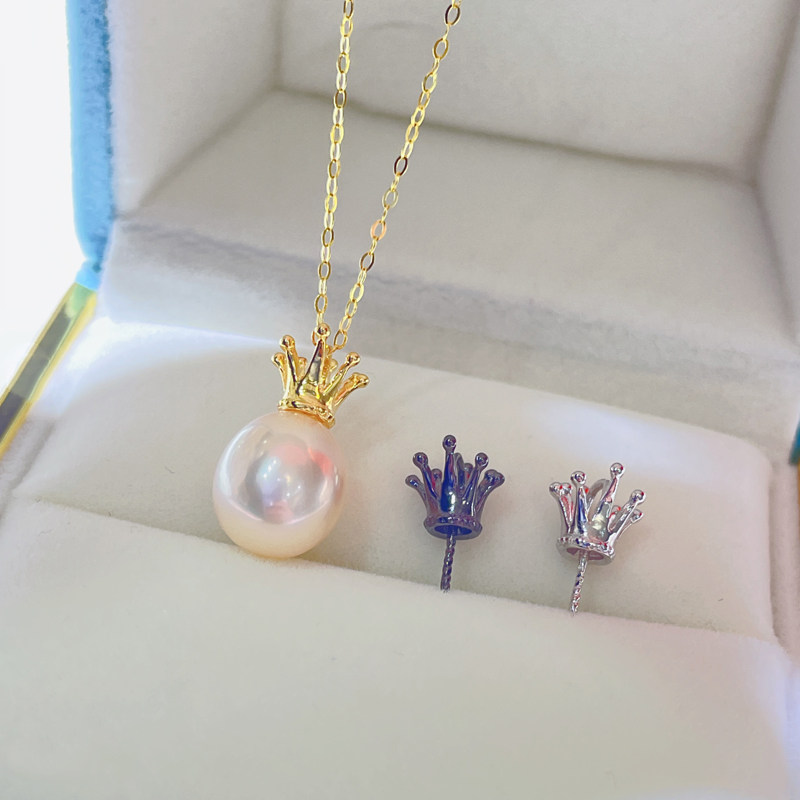 DIY配件 S925纯银小皇冠吊坠胎发项坠女阿飘巴洛克珍珠空托半成品_虎窝淘