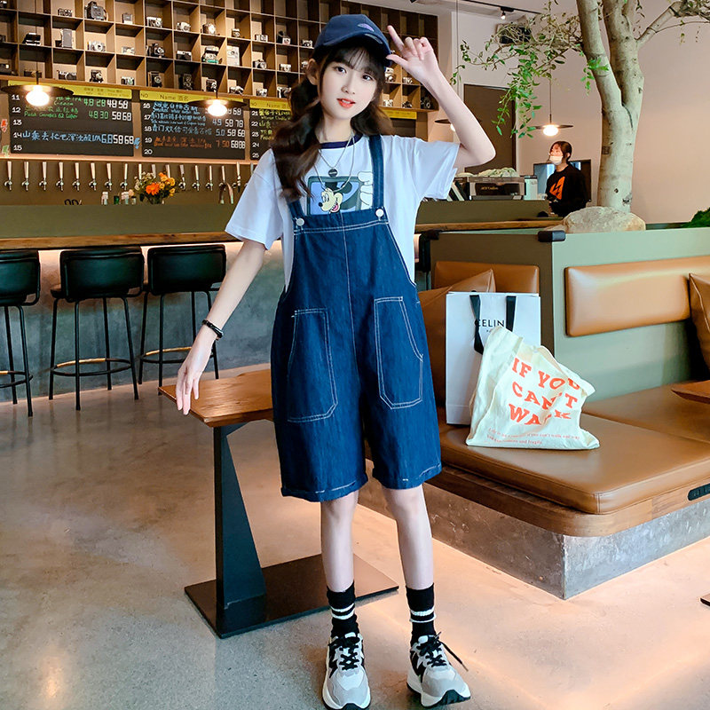 女童背带裤套装2023夏季新款洋气韩版中大儿童夏装牛仔裤两件套潮_虎窝淘