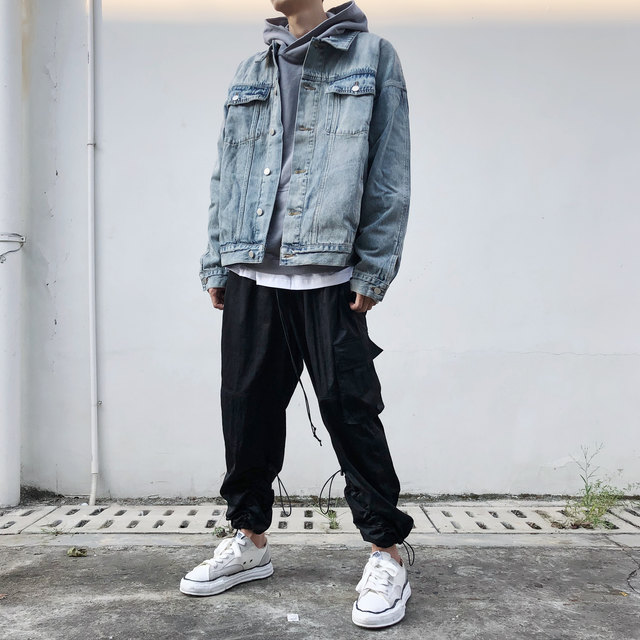 Boneless blue water washing, making old denim jackets loose jackets Men ...