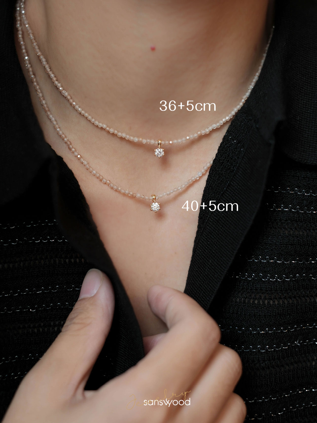 sanswood《歌剧魅影》轻奢精致香槟水晶锆石莫桑石串珠项链女秋冬_虎窝淘