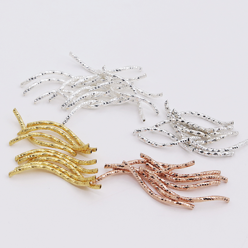 S925纯银DIY手工手脚链配件镀黄金玫瑰金细切面闪管车花S形弯管_虎窝淘