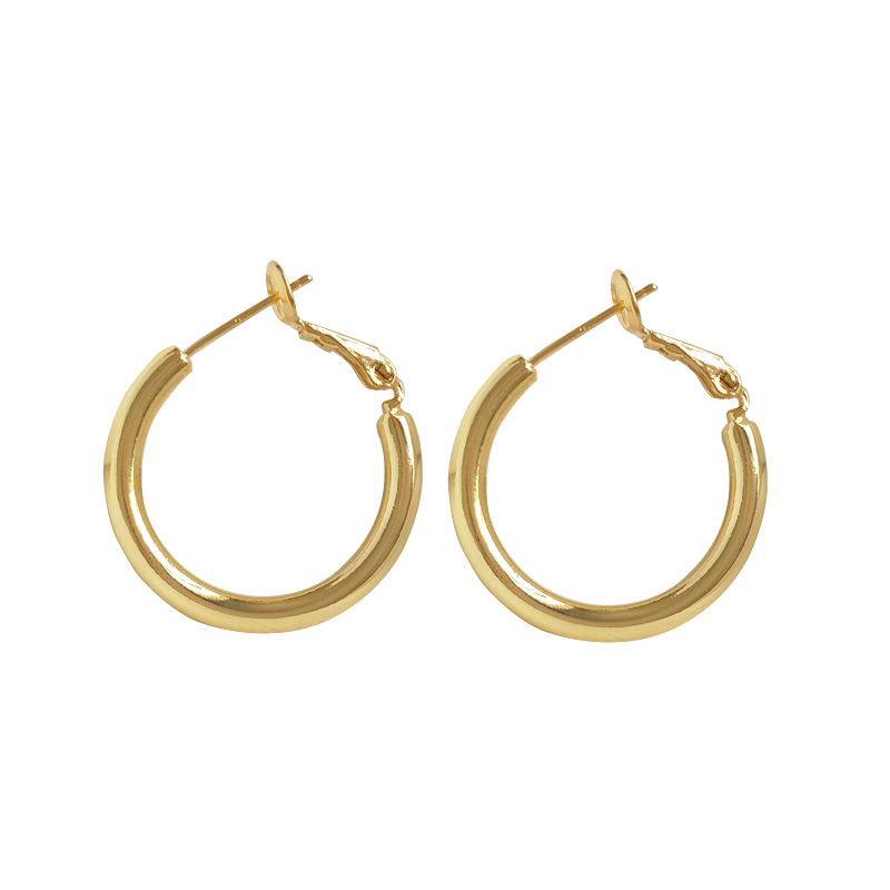 S925银镀14K金耳针欧美时尚耳圈个性大圆环圈圈耳环女时髦防过敏_虎窝淘