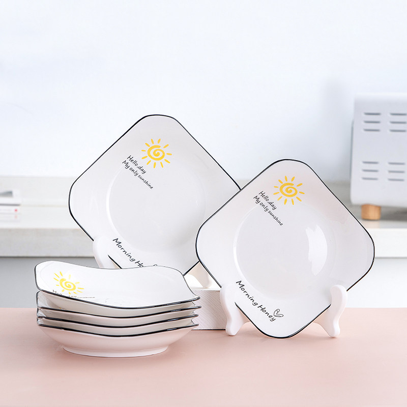创意家用卡通陶瓷盘子菜盘碟子微波炉深菜盘个性日式方形餐具套装_虎窝淘
