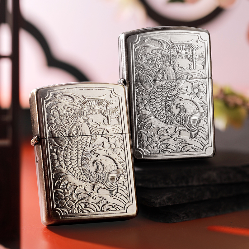 Zippo打火机官方正版原装芝宝火机防风 3D锦鲤鱼白男士送礼收藏_虎窝淘