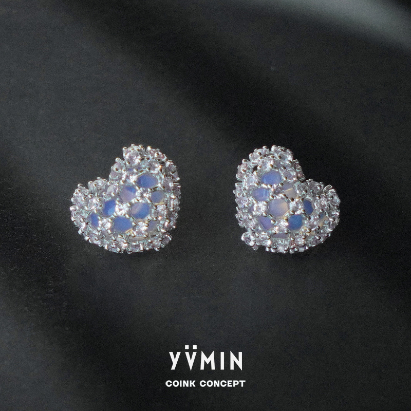 YVMIN尤目涟漪系列拼色爱心宝石网耳钉 925纯银小众设计耳环_虎窝淘