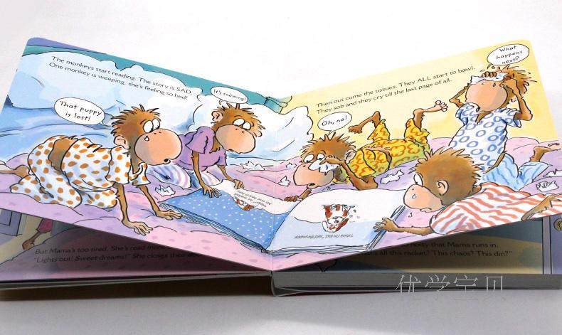 五只小猴子快点睡英文原版绘本 Five Little Monkeys Reading in Bed在床上看书纸板幼儿童英语阅读低幼儿亲子启蒙廖 ...