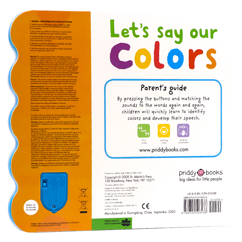 现货宝宝的颜色单词启蒙发声纸板书英文原版绘本 Let's Say Our Colors低幼儿童颜色启蒙认知单词学习图画书Simple ...