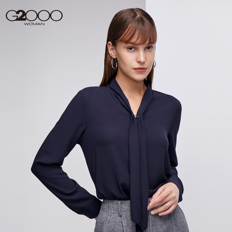 G2000女装初春新品雪纺衬衫小立领领结气质法式通勤温柔上衣_虎窝淘