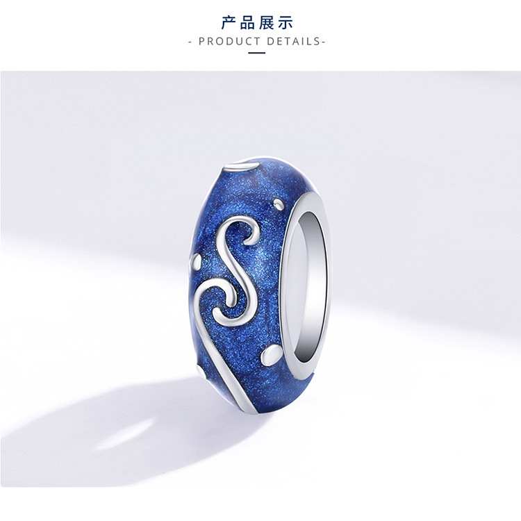 原创风格蓝色珠子宇宙奥秘璀璨星空串珠S925纯银散珠diy手链配件_虎窝淘