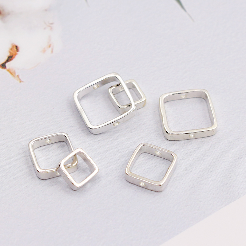 s925纯银DIY手工串珠手链配件方形方框隔珠镂空隔珠中间可放珠子_虎窝淘