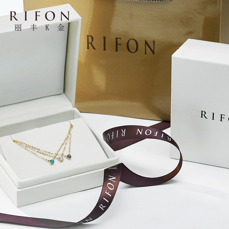 RIFON/丽丰14k金项链锁骨链女人工锆石吊坠多色可选日韩简约气质_虎窝淘