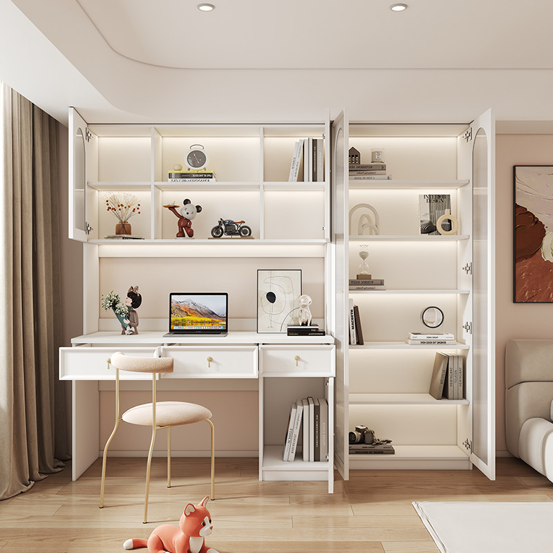 实木电脑桌书架书柜组合一体书桌学生家用办公桌卧室桌子写字台_虎窝淘