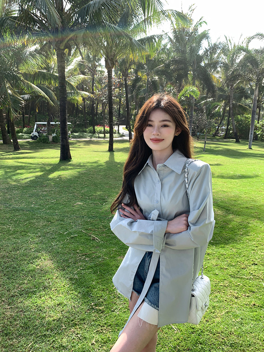 alex stevens两种穿法小众设计宽松防晒衬衫外套女春季开叉上衣_虎窝淘